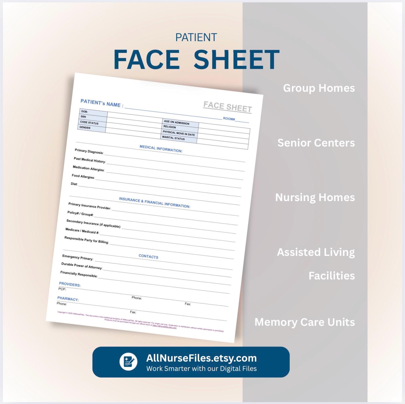 Face Sheet - an Essential Patient Profile: Quick, Clear, Complete - Etsy