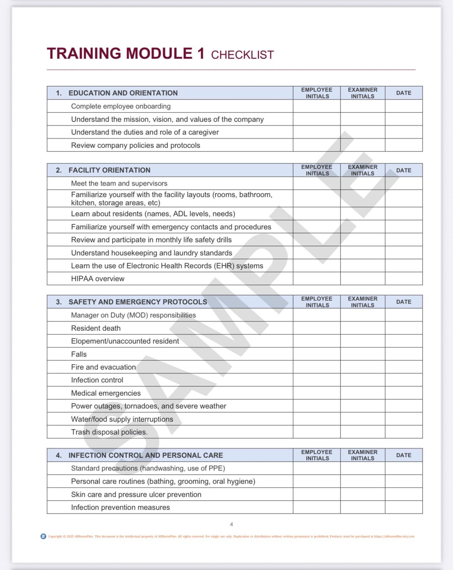 Caregiver Skills Checklist Competency Guide: PRINTABLE PDF ...