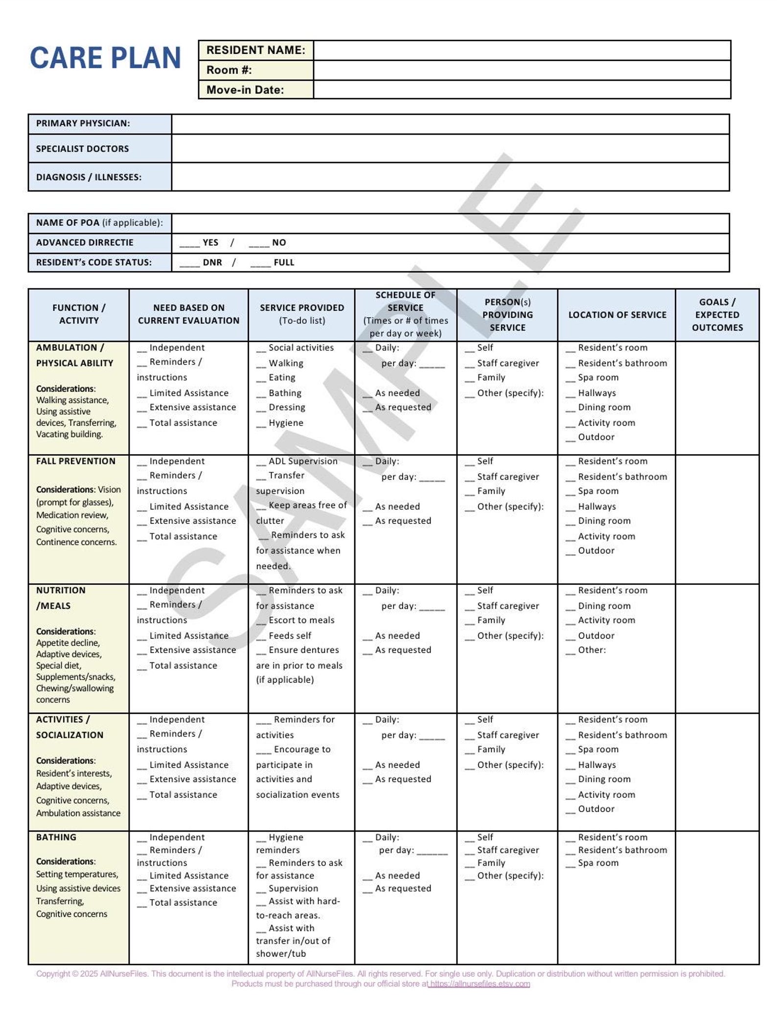 Essential Care Plans (portrait Formate) for Senior Living Communities ...