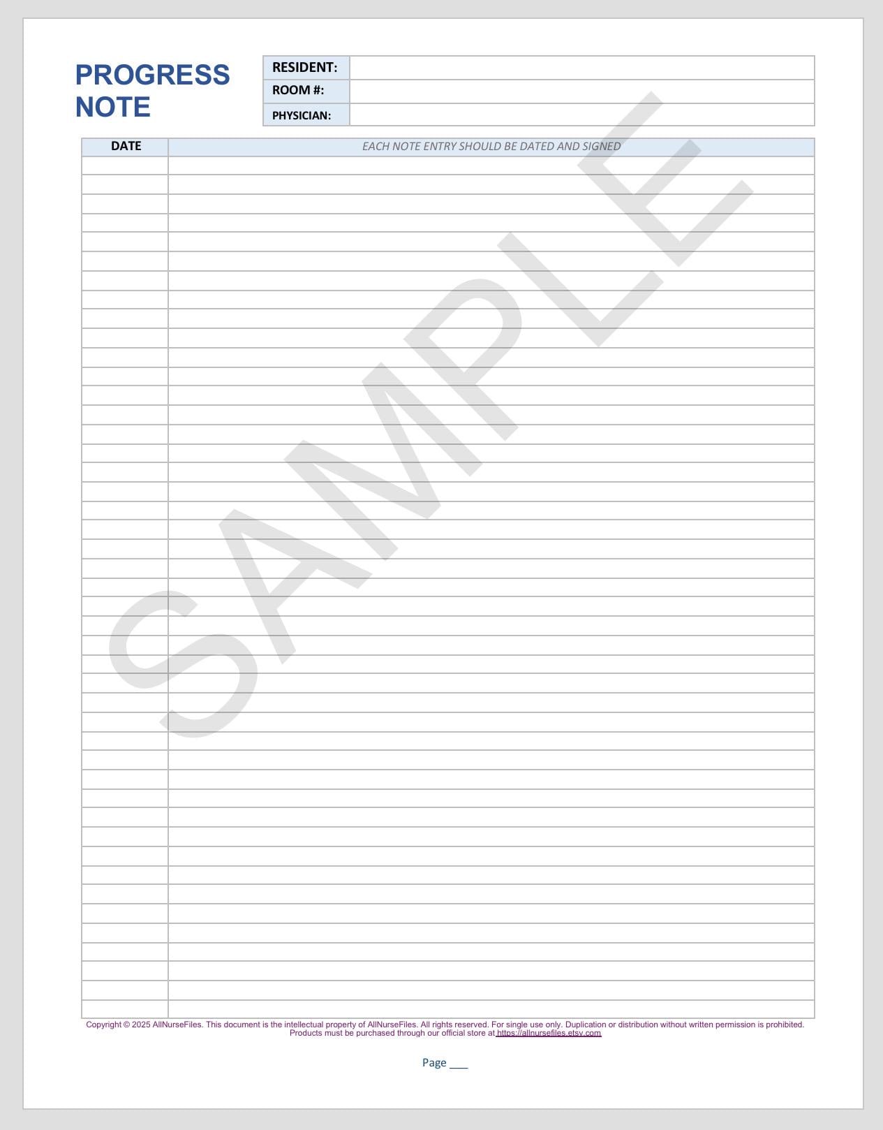 Progress Note for Resident and Patient Care (medical and Non-medical ...