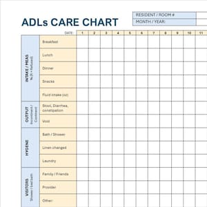 Adls Care Chart: Daily Senior Care Tracker (printable PDF File) - Etsy