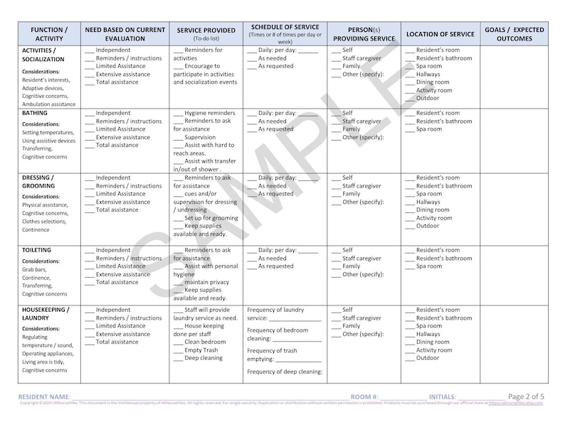 Patient Care Plan, EDITABLE Template: for Nursing Homes, Assisted ...