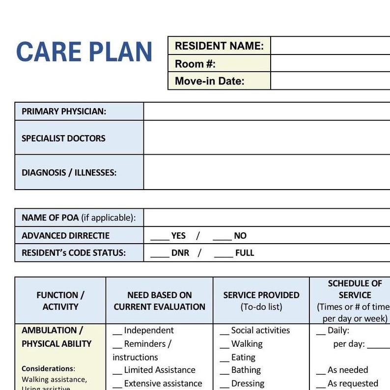 Essential Care Plans (portrait Formate) for Senior Living Communities ...
