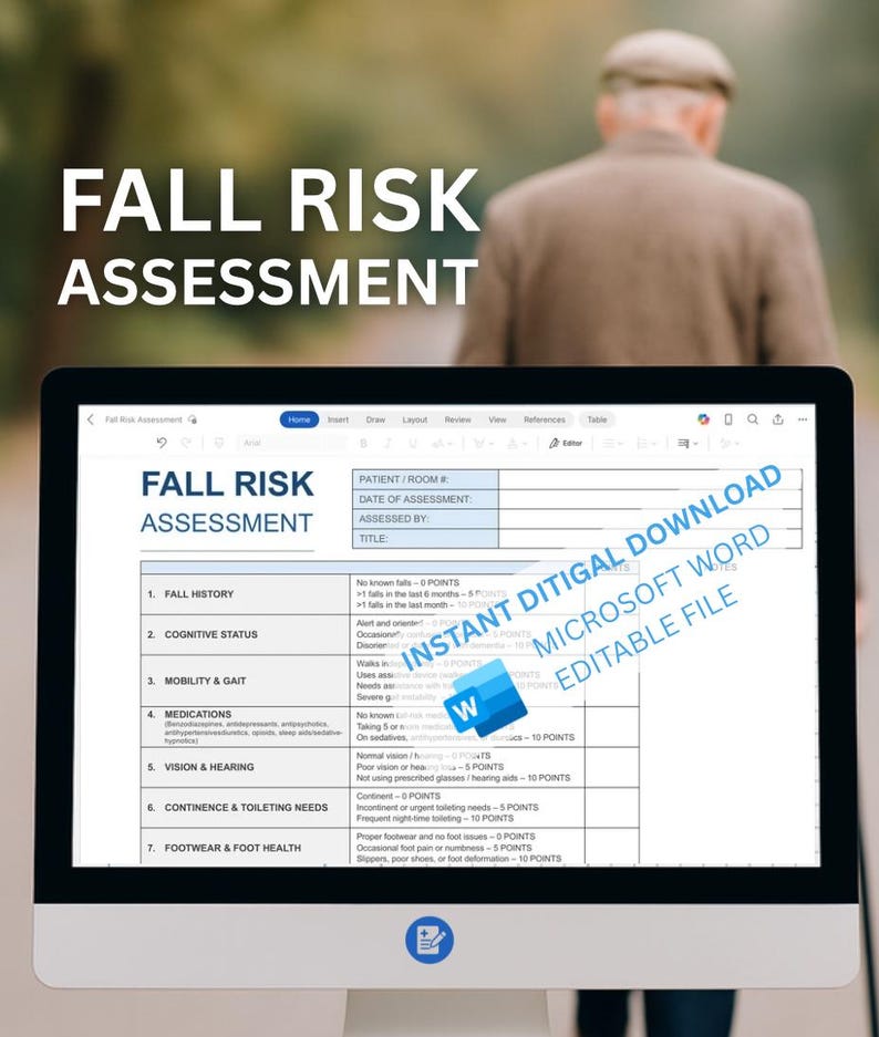 EDITABLE Fall Risk Assessment Form Fully Customizable for Nursing Homes ...