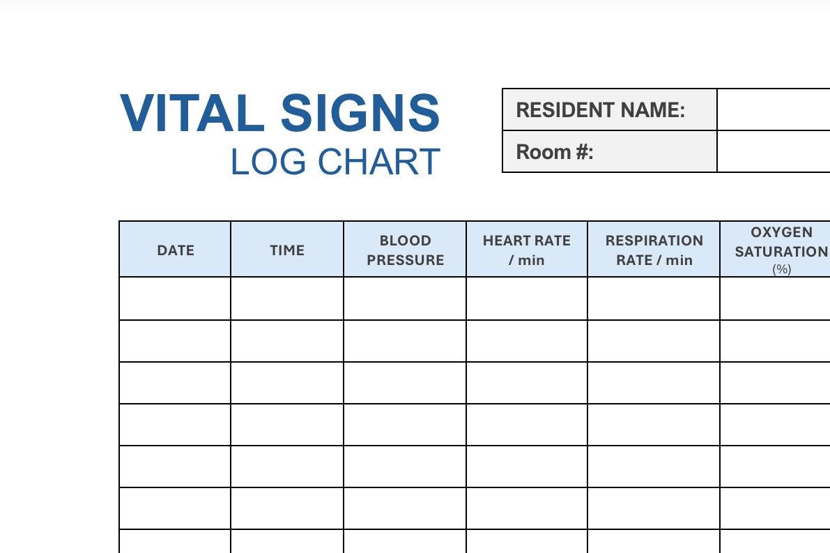 Vital Signs Log Chart, Daily Health Monitoring Sheet, Printable PDF ...