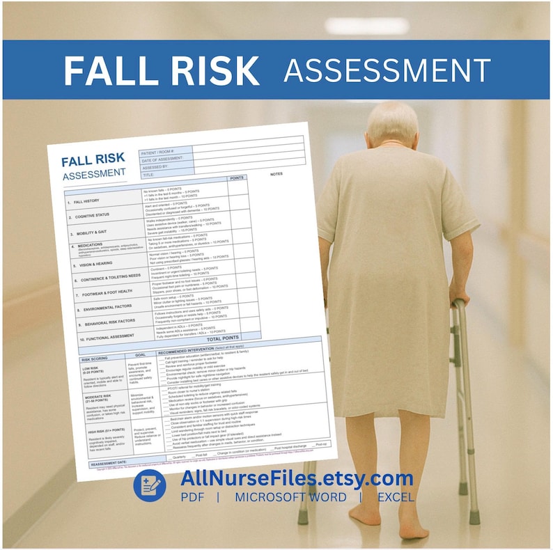 Fall Risk Assessment Form, PRINTABLE PDF Template for Nursing Homes ...