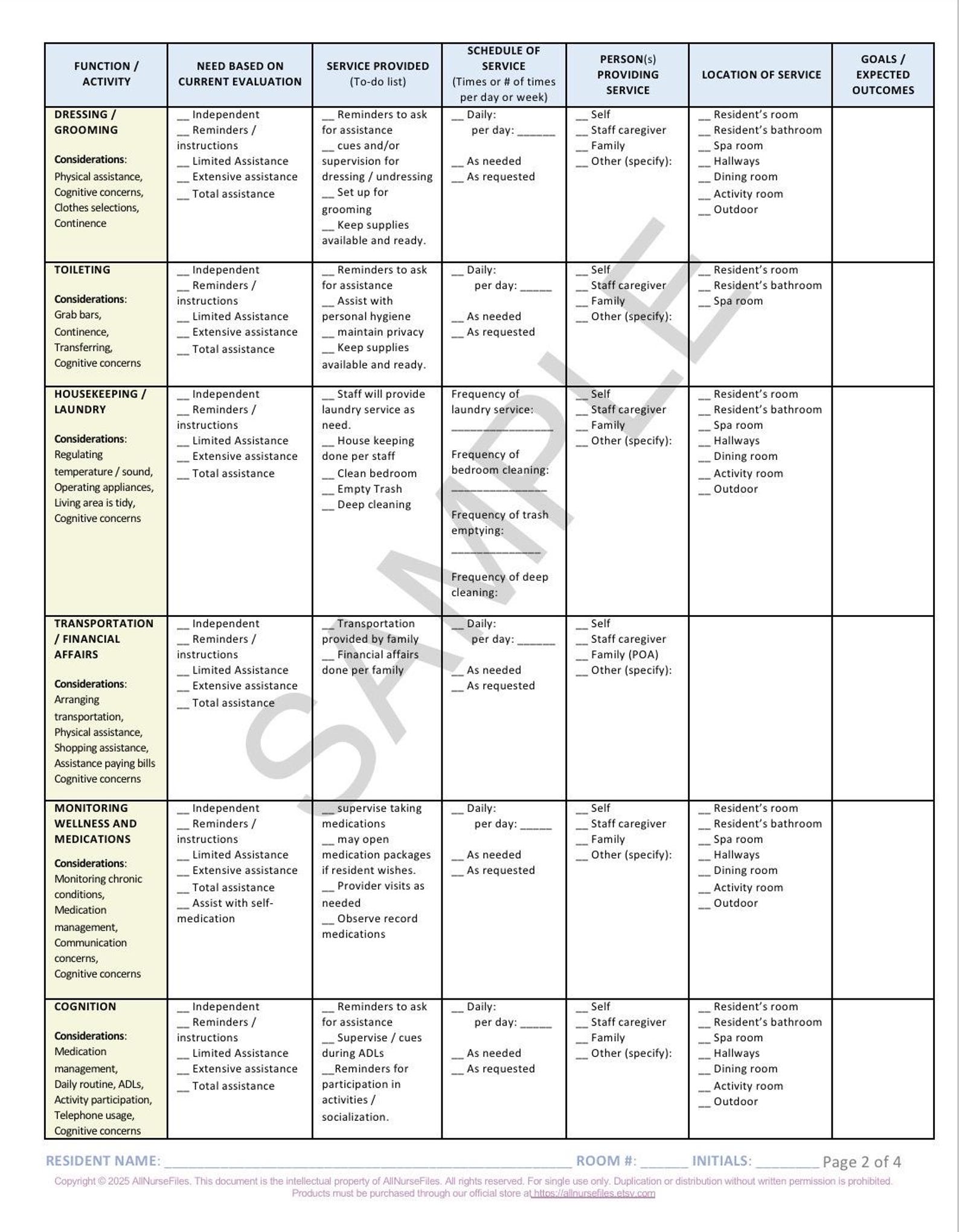 Essential Care Plans (portrait Formate) for Senior Living Communities ...