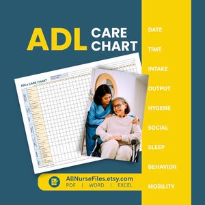 Adls Care Chart: Daily Senior Care Tracker (printable PDF File) - Etsy