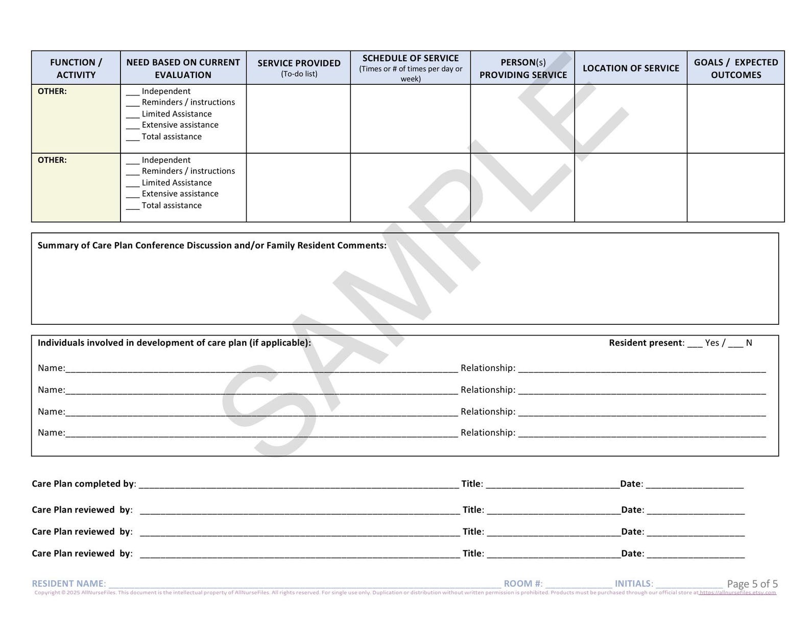 Comprehensive Care Plan Template for Elderly | Nursing Home, Assisted ...