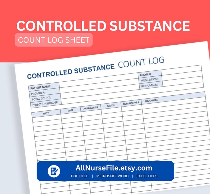 Controlled Substance Count Log – Printable Medication Tracking Form for ...