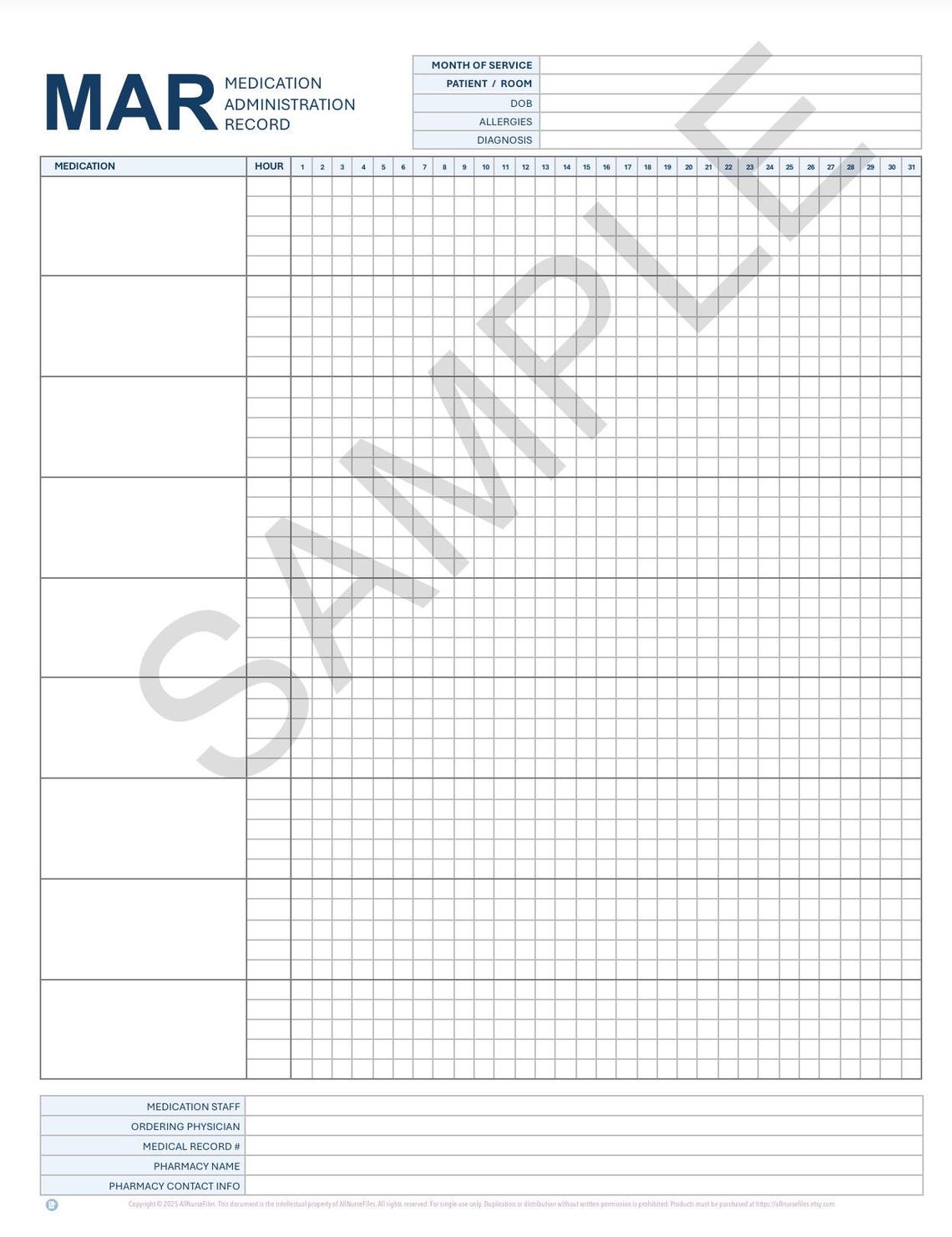 MAR Medication Administration Record Printable Template2 PDF Pharmacy ...