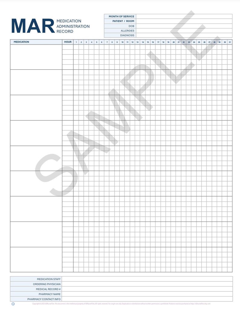 MAR Medication Administration Record Printable Template2 PDF Pharmacy ...