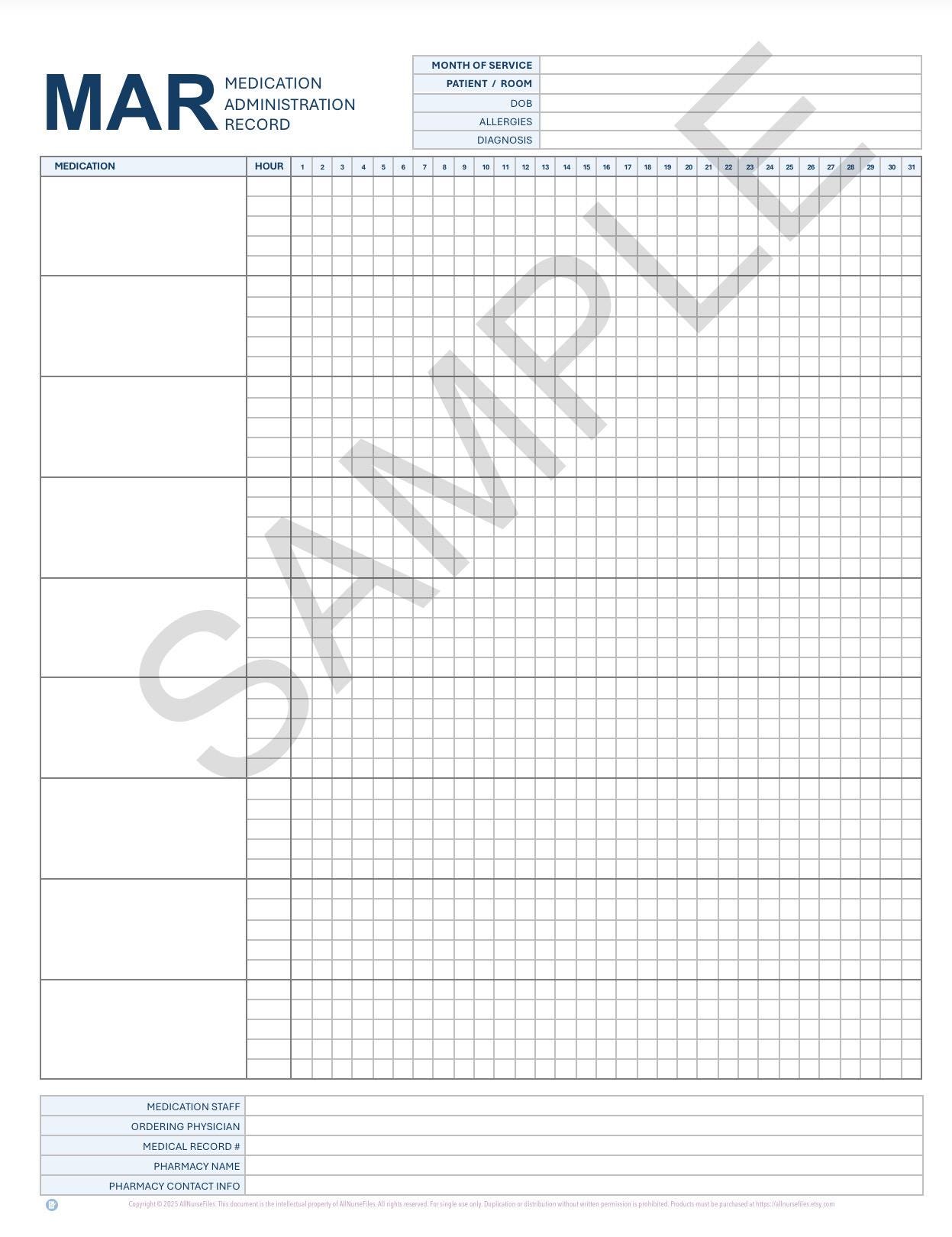 MAR Medication Administration Record Printable Template2 PDF Pharmacy ...