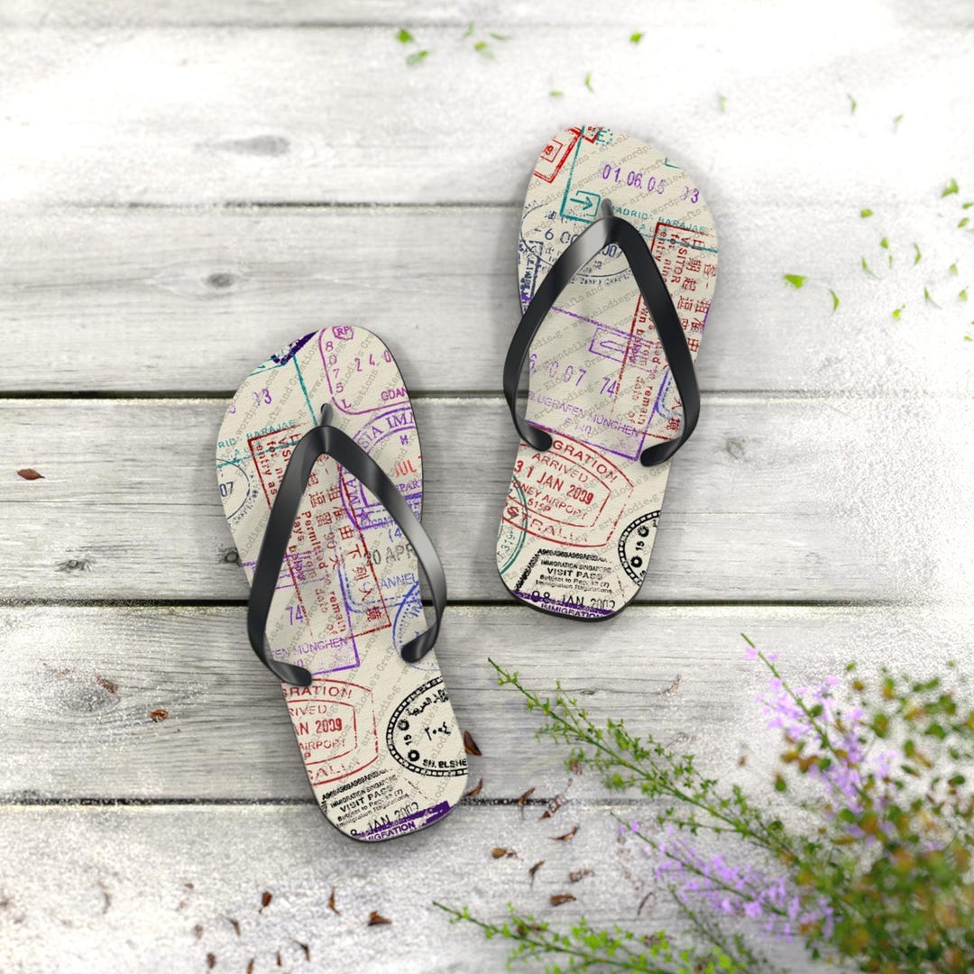 Travel-themed Flip Flops, Vacation Footwear, Beach Sandals, Summer ...
