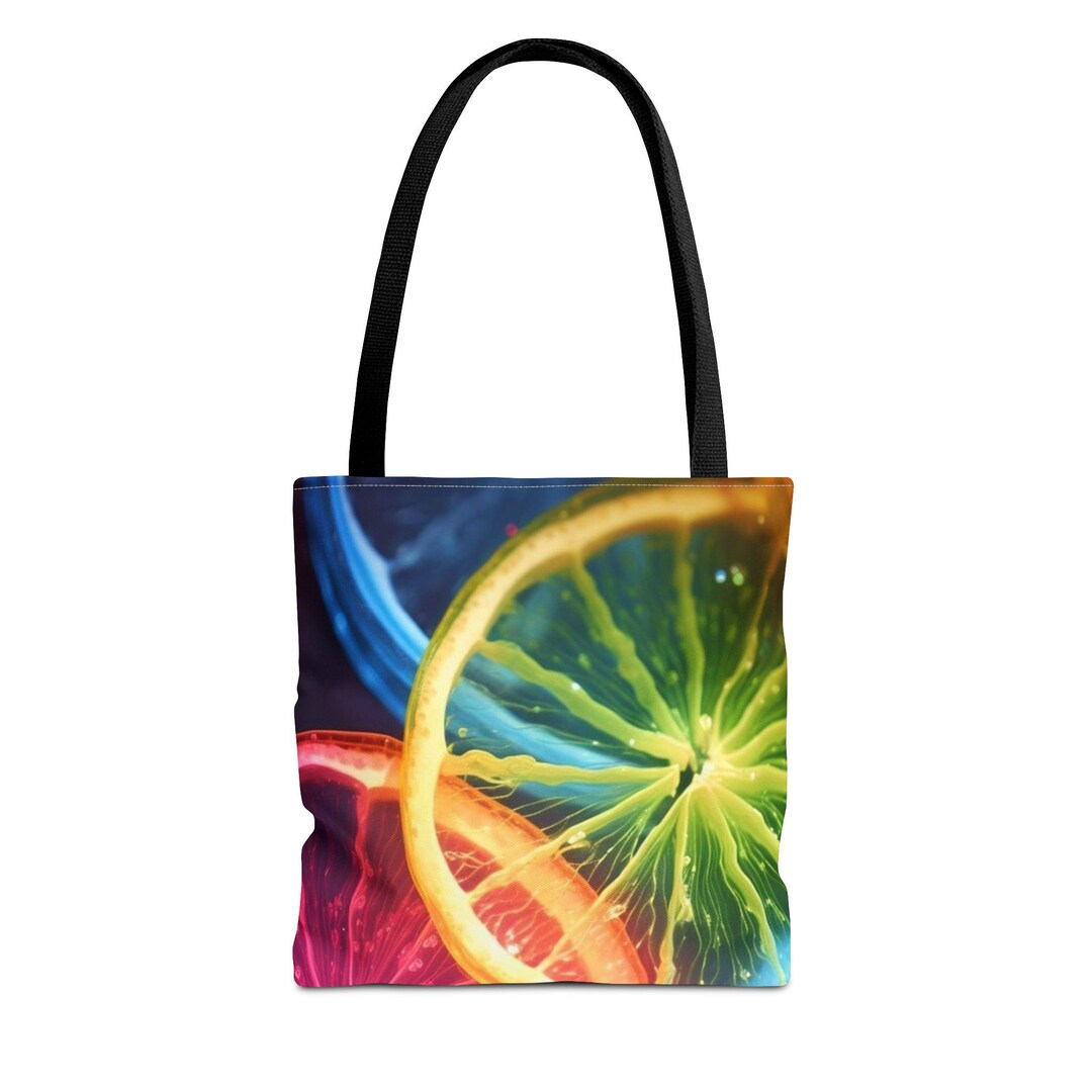 Citrus Fruit Tote Bag – Color Burst Lemon Lime Orange Pattern, Bright ...