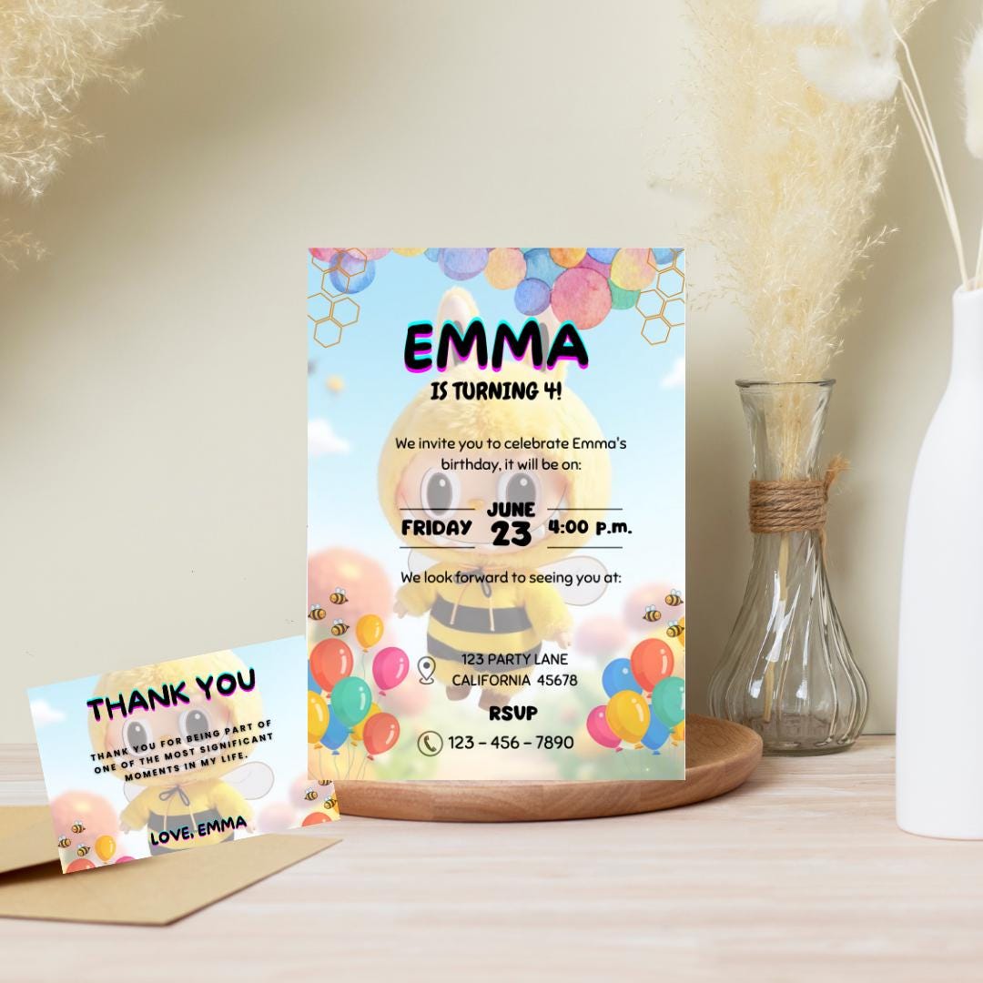 Editable Labubu Birthday Invitation - Canva - Instant Download ...