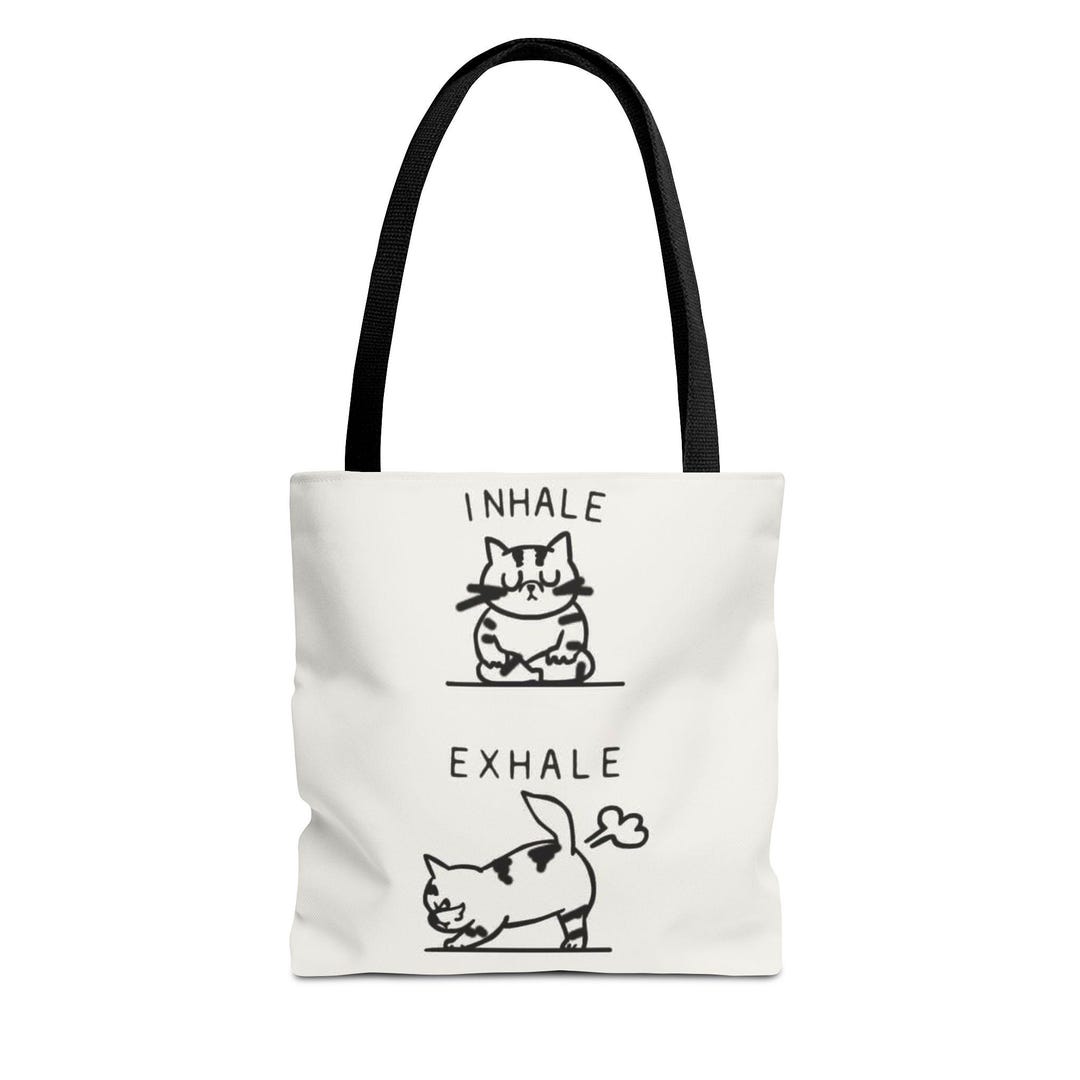 Funny Cat Inhale Exhale Tote Bag – Yoga Mindfulness Tote, Cute Cat ...