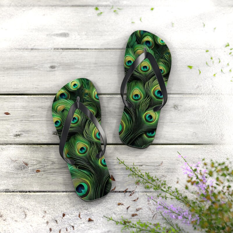 Peacock Flip Flops - Etsy