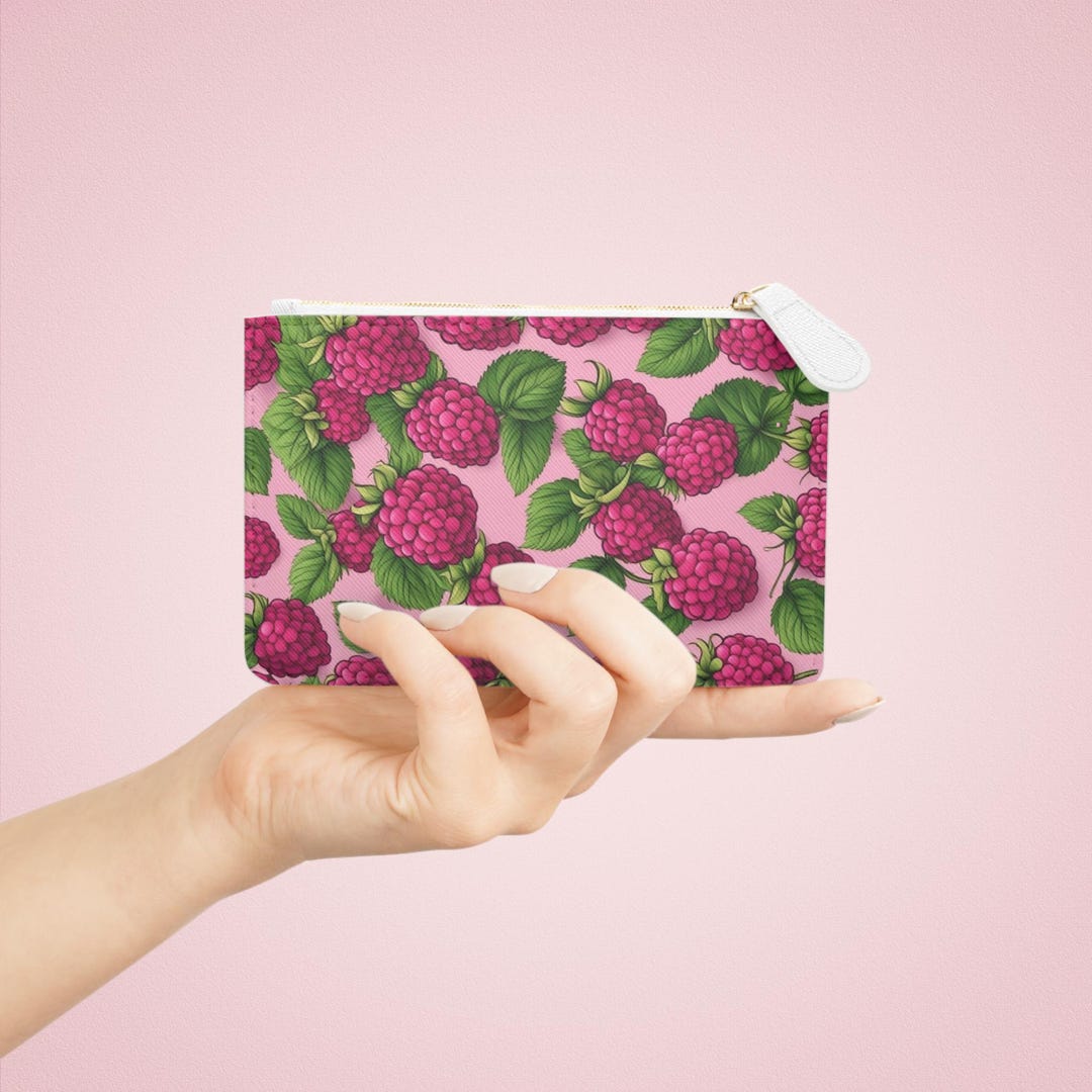 Raspberry Floral Mini Clutch Bag, Cute Cosmetic Pouch, Floral Accessory ...