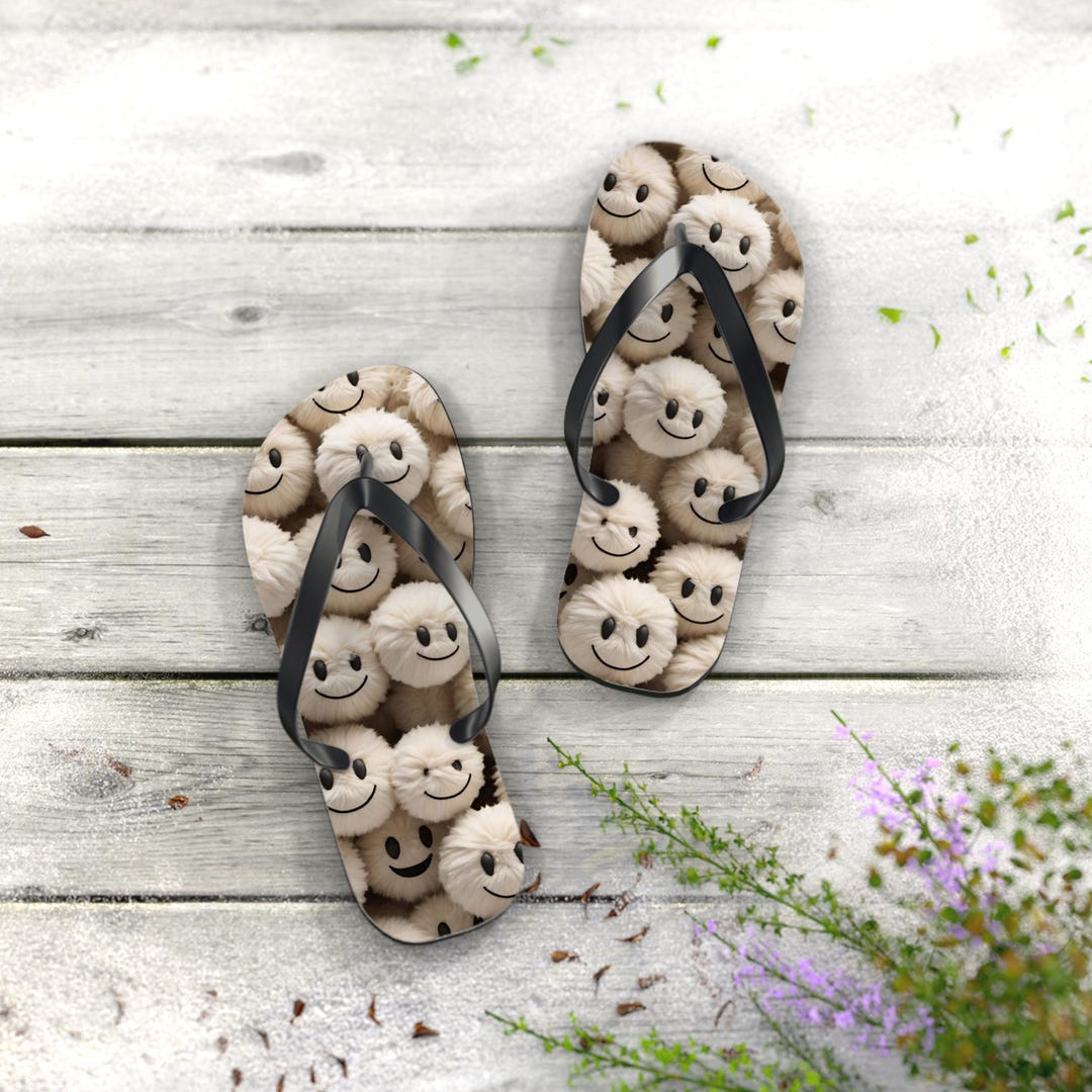 Smiley Face Flip Flops, Fun Summer Sandals, Cute Beach Footwear, Happy ...