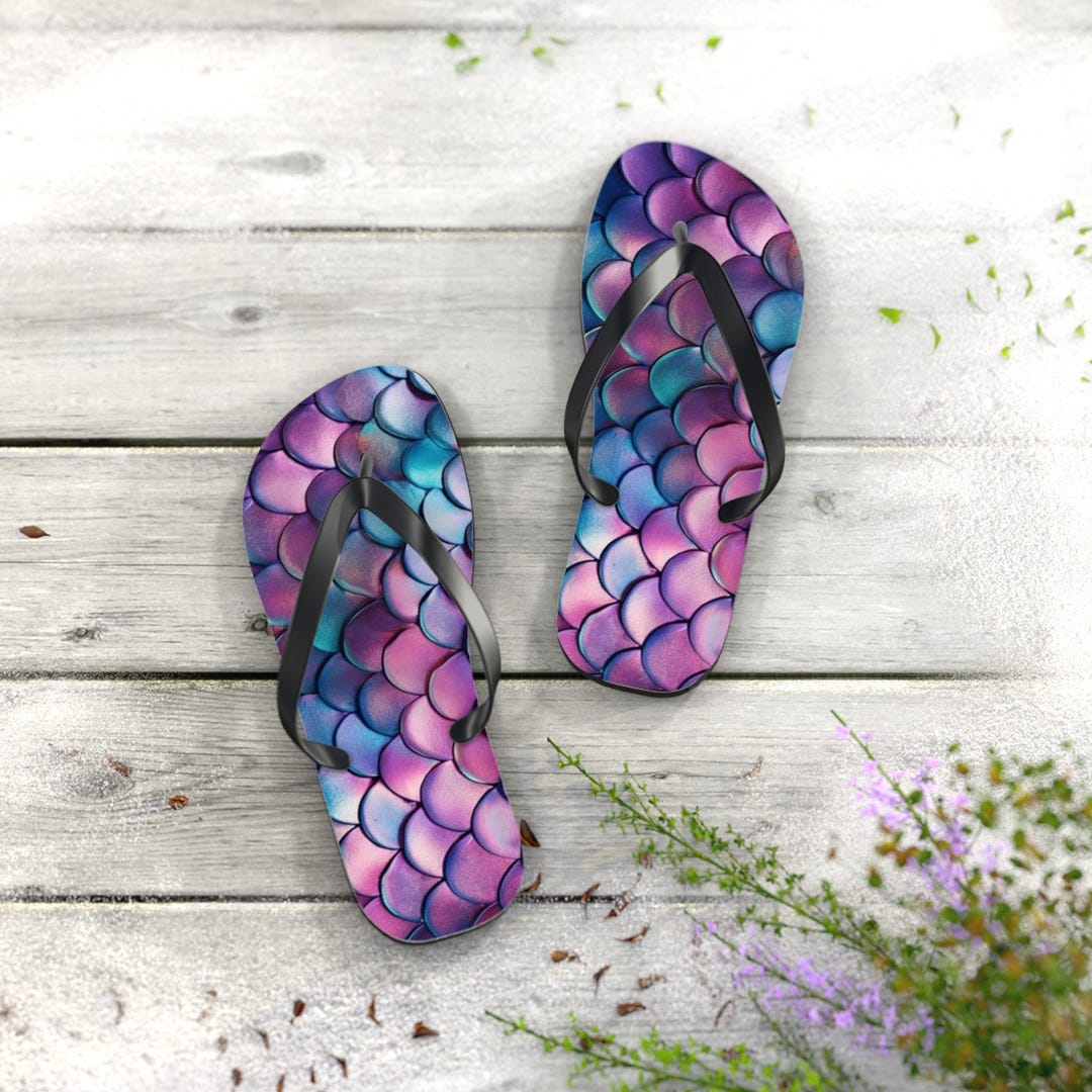 Mermaid Scale Flip Flops - Summer Beach Footwear, Vacation Sandals ...