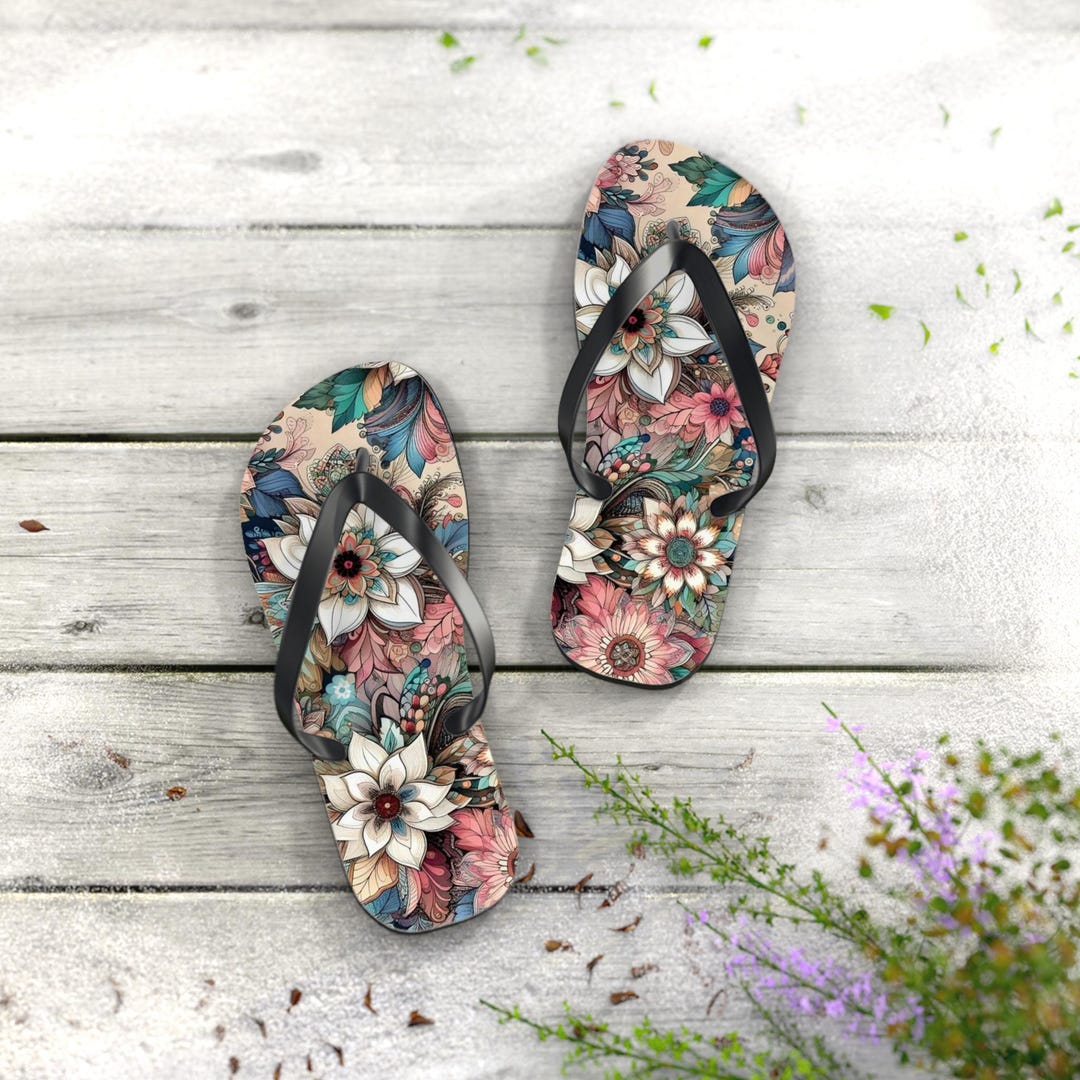 Boho Floral Flip Flops | Trendy Summer Sandals, Perfect for Beach Days ...