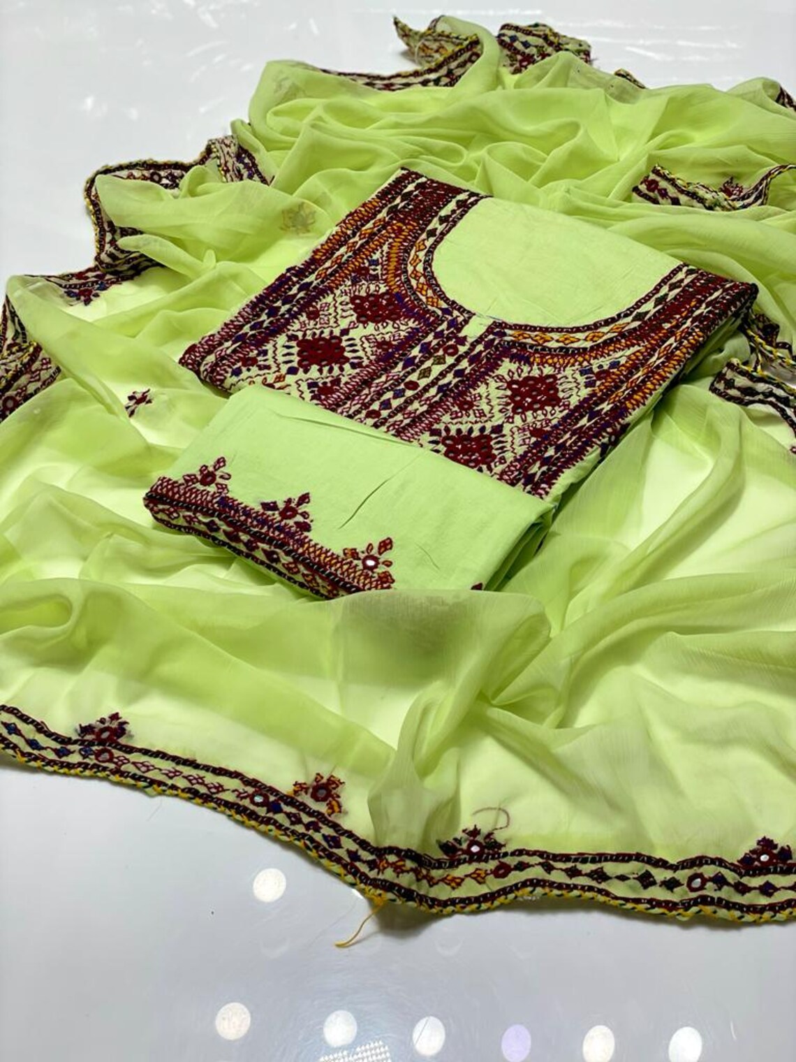 Handmade Balochi Embroidered Shirt Fabric – 3 Meter Traditional Shisha ...