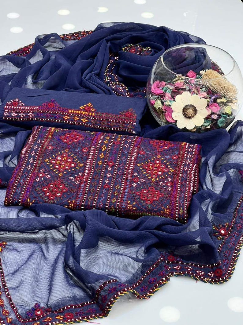 Handmade Balochi Embroidered Shirt Fabric – 3 Meter Traditional Shisha ...