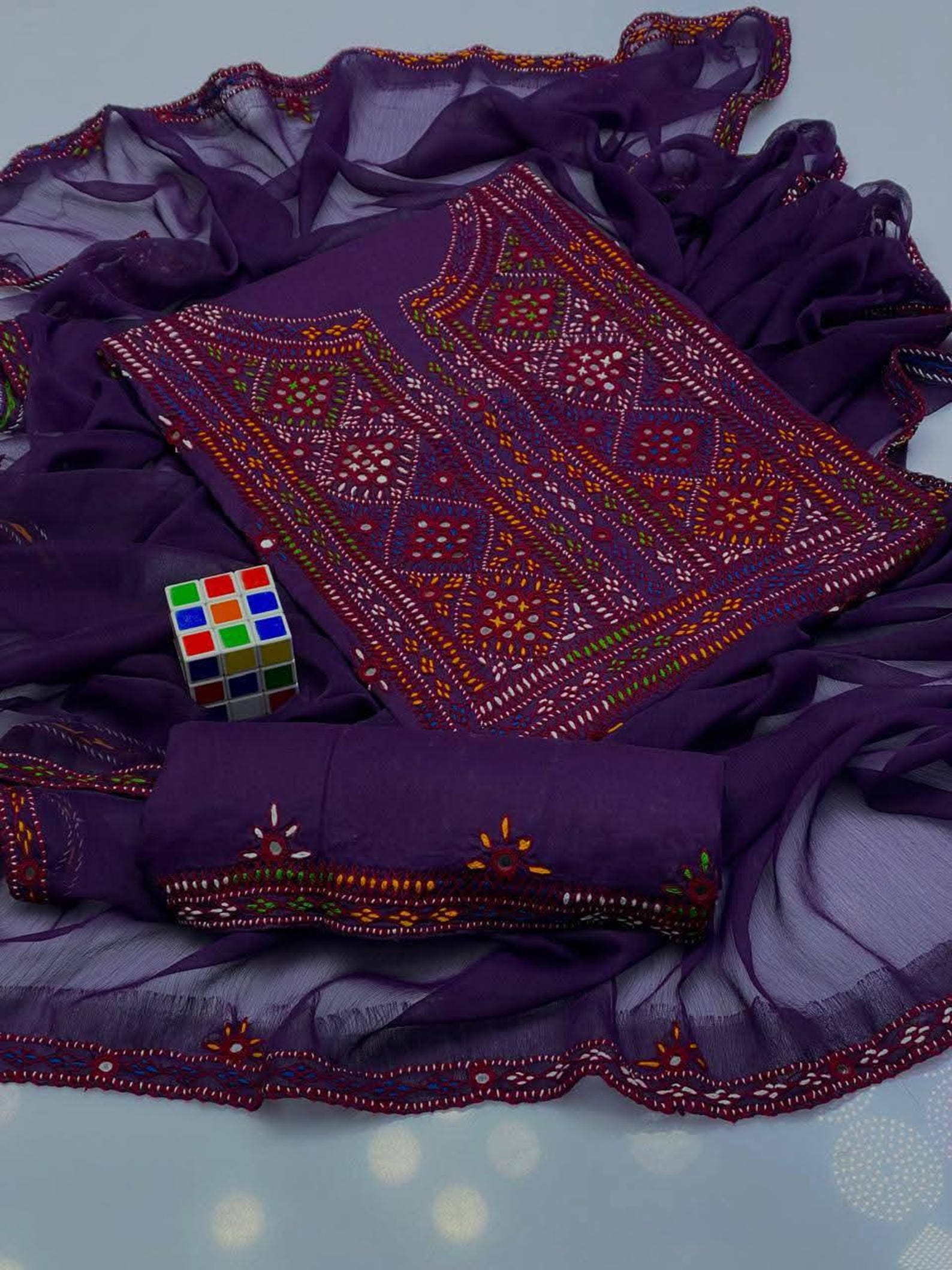 Handmade Balochi Embroidered Shirt Fabric – 3 Meter Traditional Shisha ...
