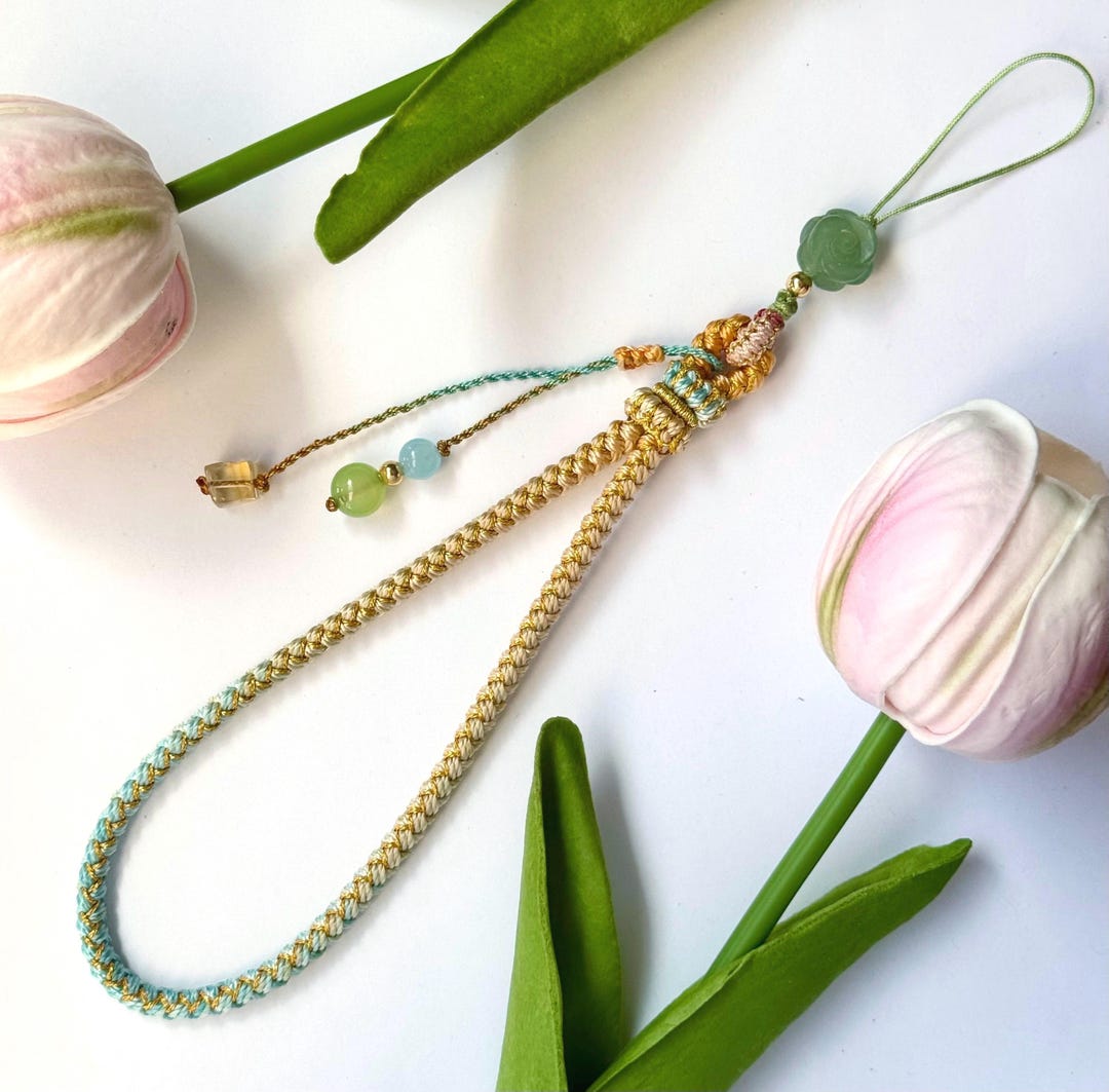 Handmade Phone Strap / Camera Lanyard With Gemstones, Braided Wristlet ...