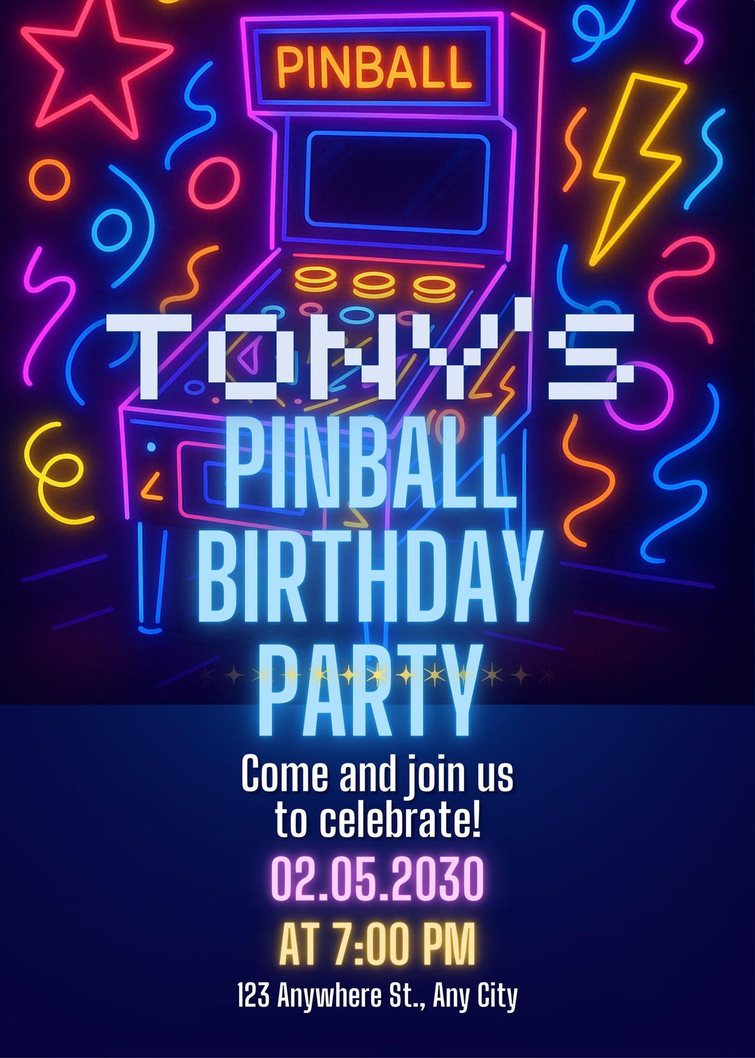 Pinball Birthday Invitation - Etsy