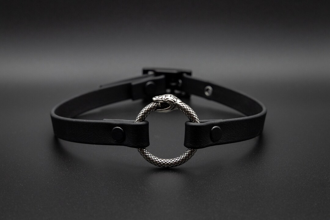 Simple Ouroboros Snake O-ring Thin Collar, Choker Black Vegan Leather Biothane Adult BDSM Kink ...