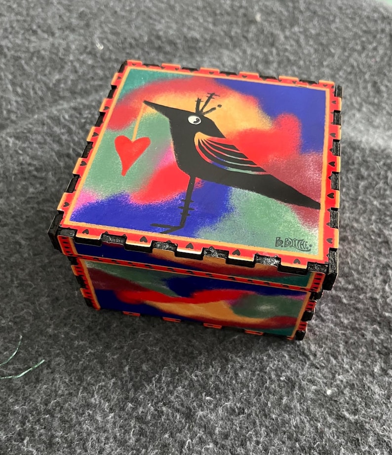 Folk Art Black Bird Keepsake Box - Etsy New Zealand