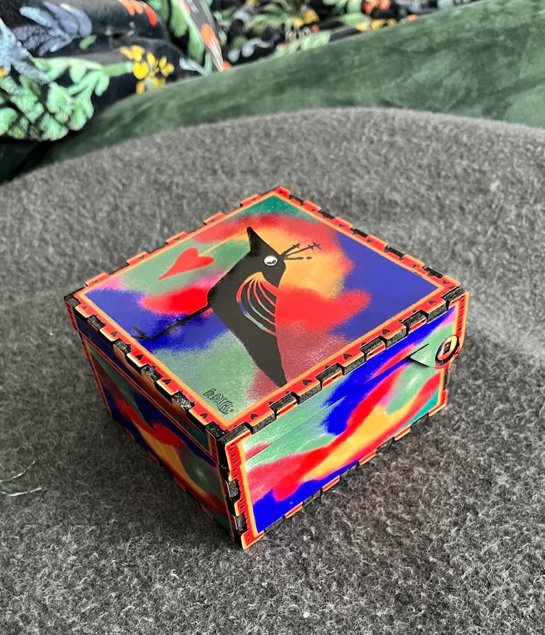 Folk Art Black Bird Keepsake Box - Etsy New Zealand
