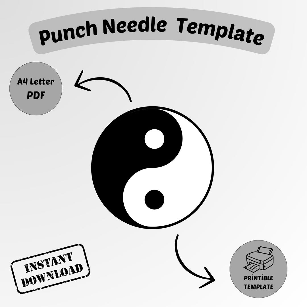 Ying Yang Punch Template, Punch Needle Mug Rug Template, PDF Pattern ...