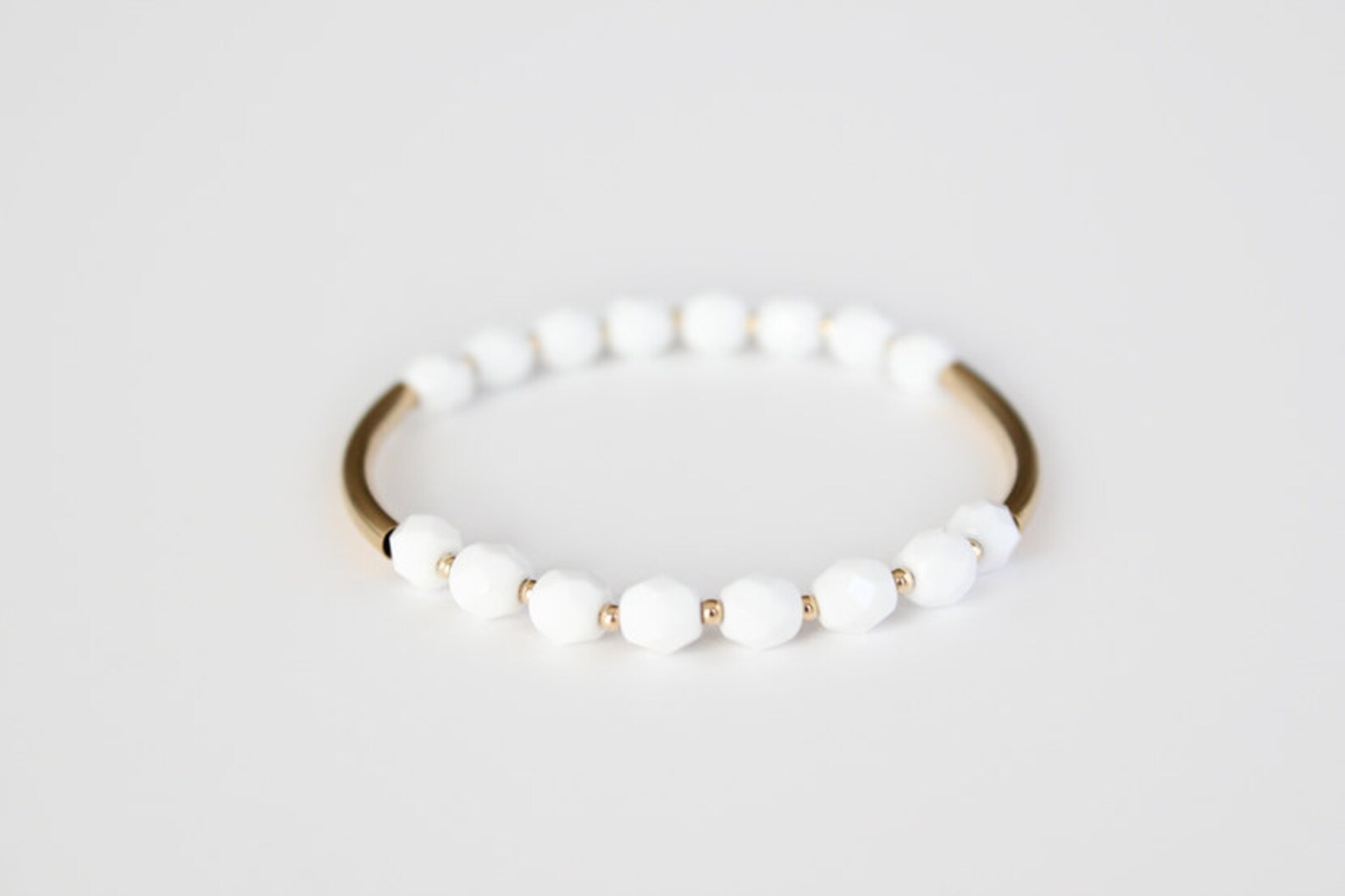 White Beaded Bar Bracelet Gold Filled or Sterling Silver | Etsy