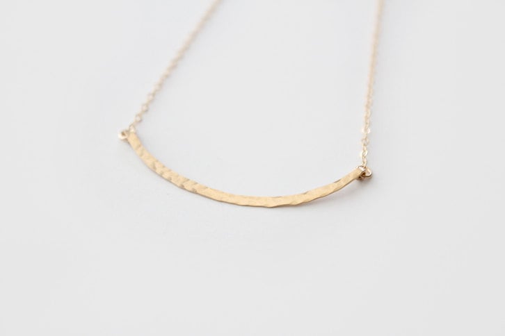 14k Gold Filled Curved Bar Necklace Hammered Hand Forged - Etsy