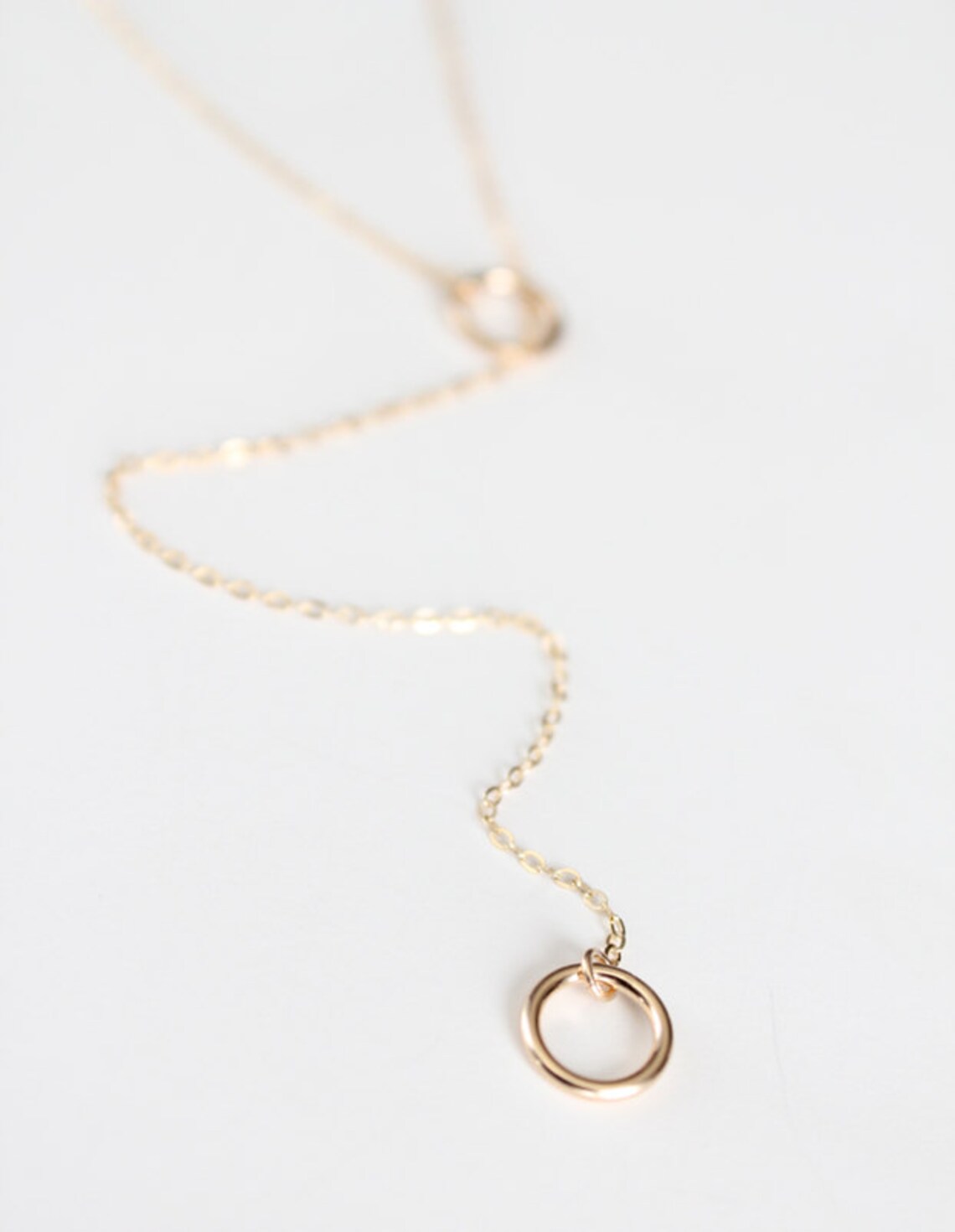 Double Ring Lariat Necklace Gold Filled or Sterling Silver - Etsy