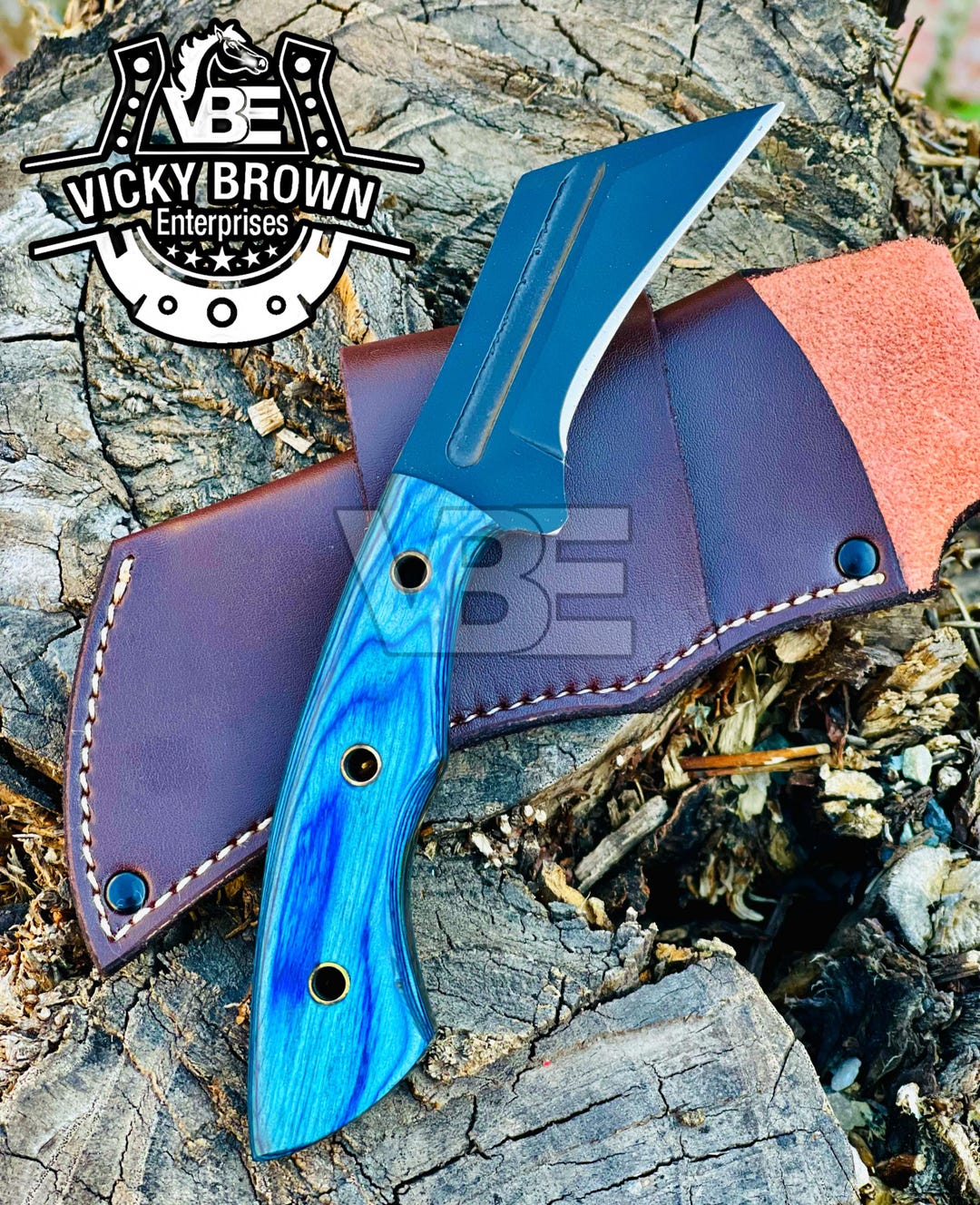 Custom Handmade 1080 Steel With Powder Coated Hawkbill Linemen Knife With Vertical Leather ...