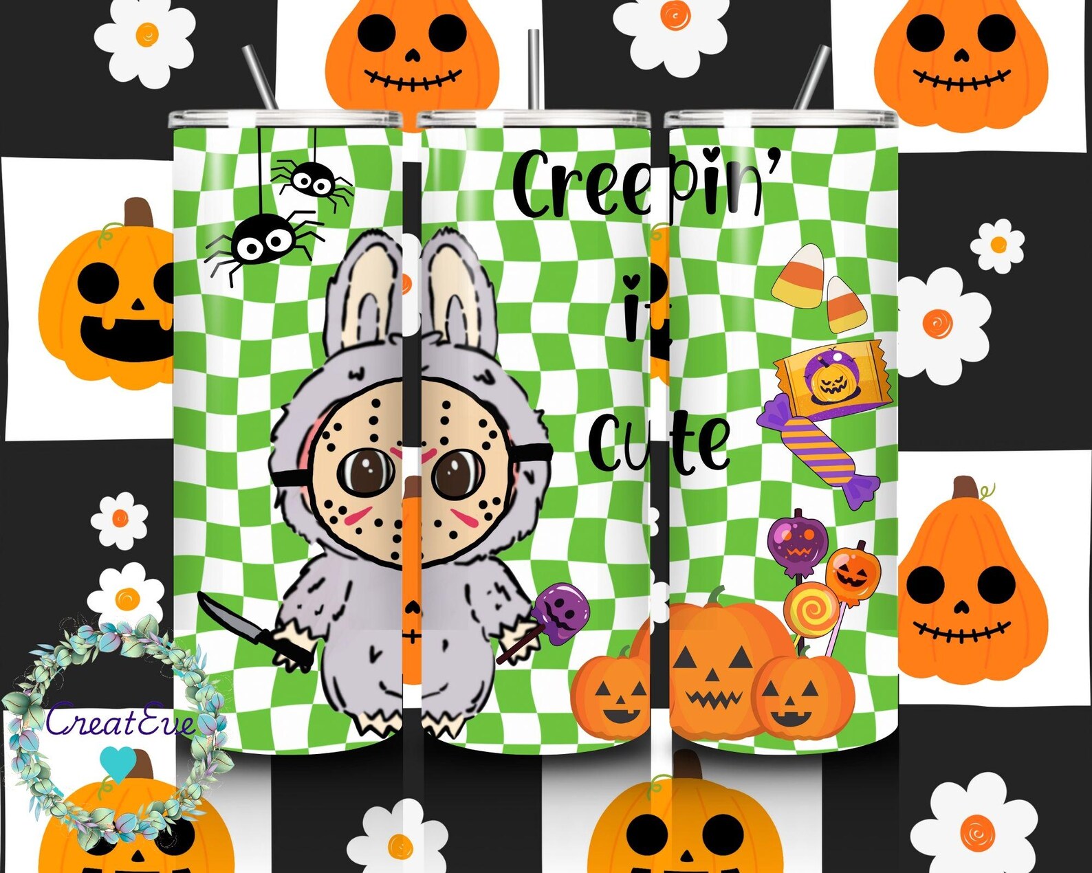 Hand Drawn Monster Doll Masked Killer Halloween Tumbler Wrap PNG | 20oz ...