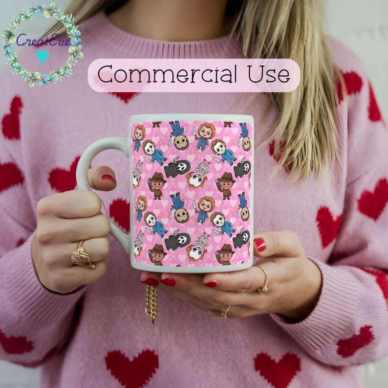 Valentine Horror Seamless Pattern PNG | Cute Killer Chibi Fabric Design ...