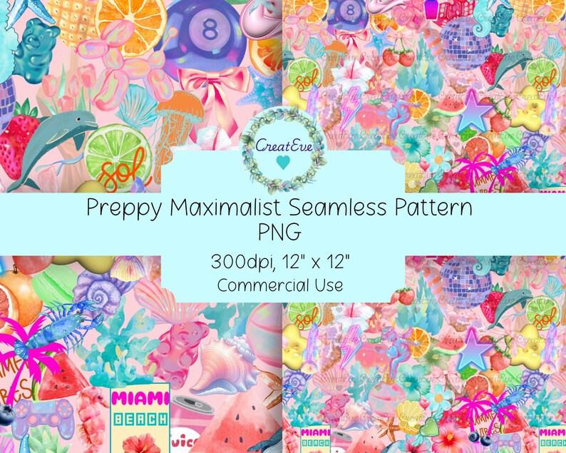 Preppy Aesthetic Seamless Pattern Digital Download | Maximalist Vibes ...