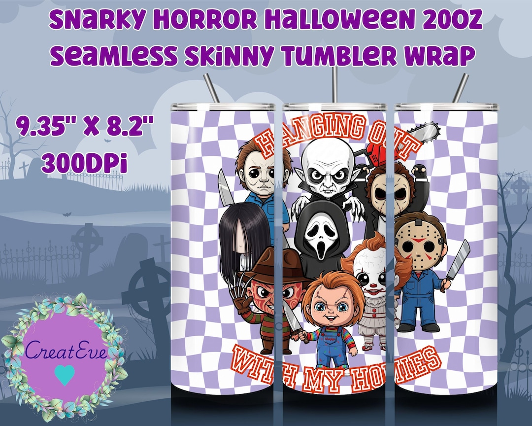 Snarky Horror Tumbler Wrap: Slasher Icons Sublimation Design (PNG ...