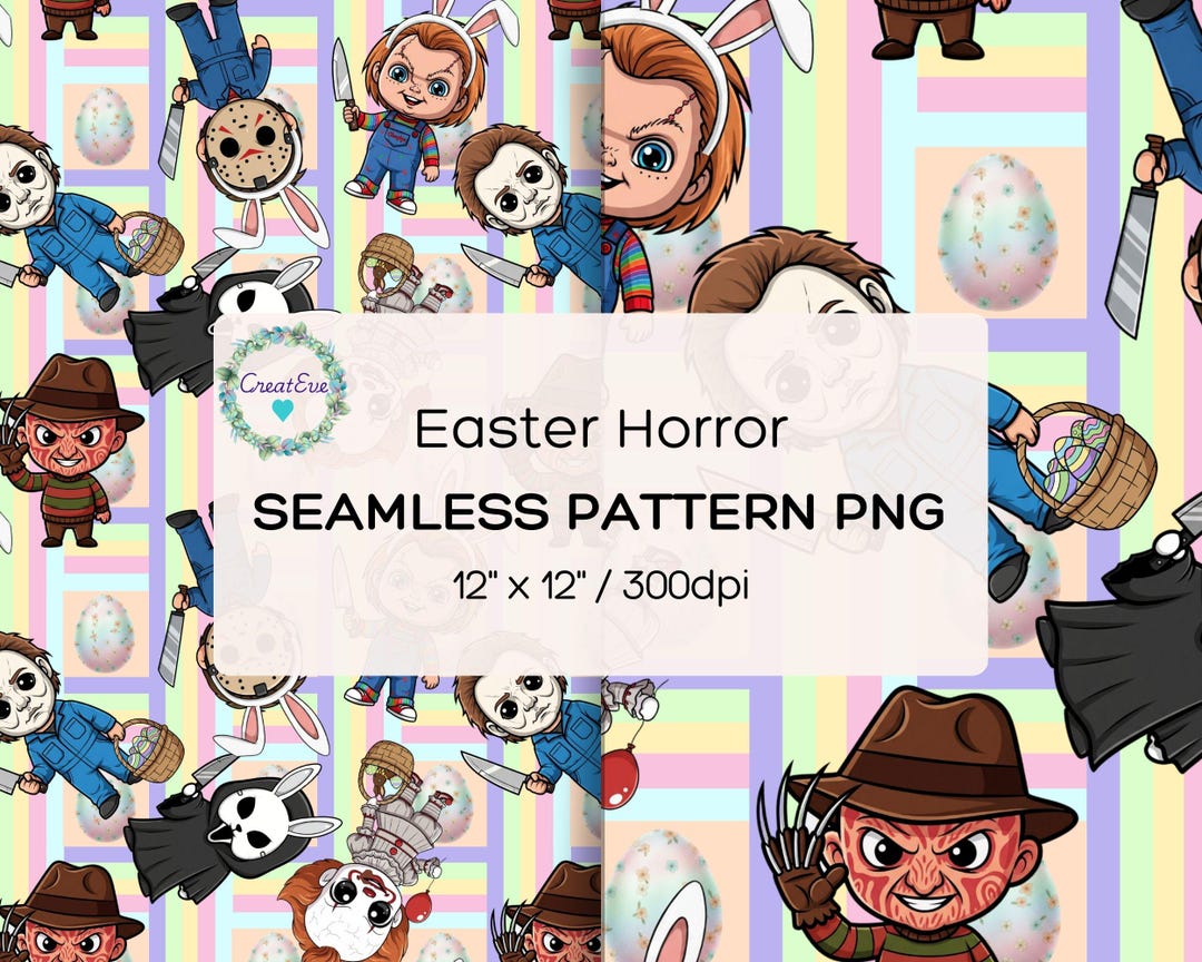 Horror Easter Seamless Pattern PNG | Cute Scary Killer Bunny Clipart ...