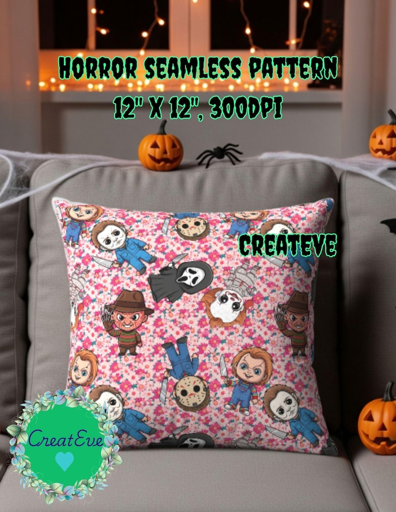 Halloween Seamless Pattern Digital Download | Cute Slasher Sublimation ...