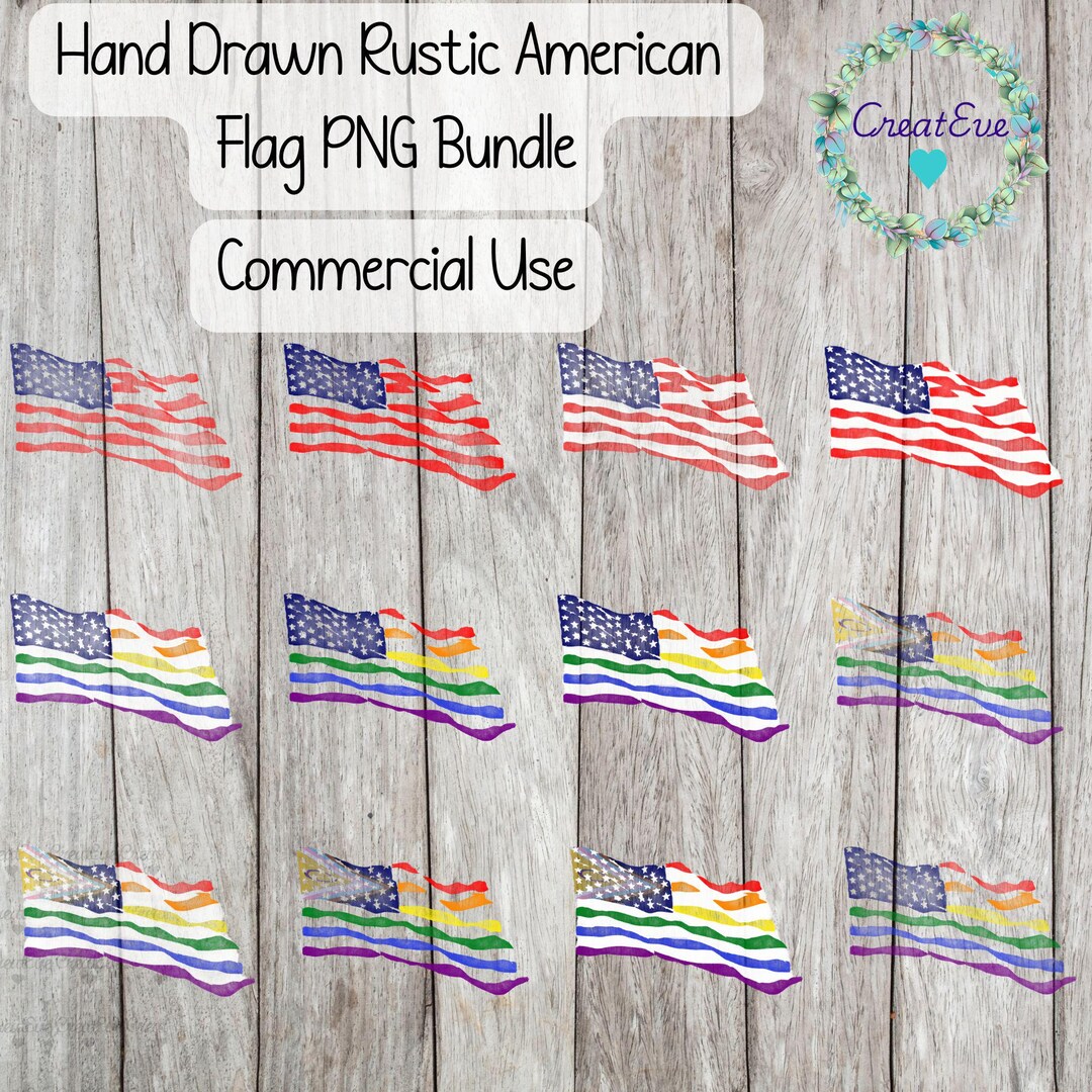 Vintage American Flag Clip Art Bundle | Hand-drawn Retro USA Graphics ...