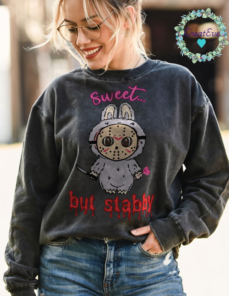 Hand Drawn Labubu Jason Halloween T-shirt Design | Snarky Spooky Shirt ...