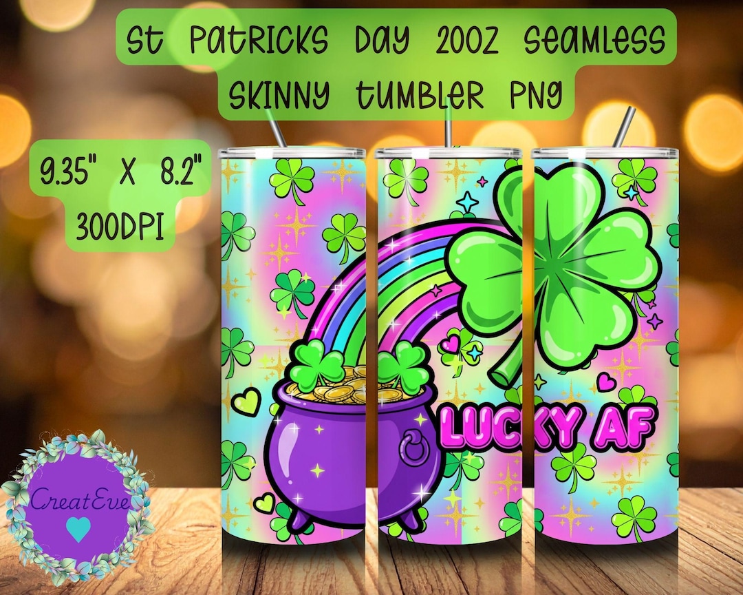 Neon Y2k Lucky AF St. Patrick's Day 20oz Seamless Skinnytumbler PNG ...
