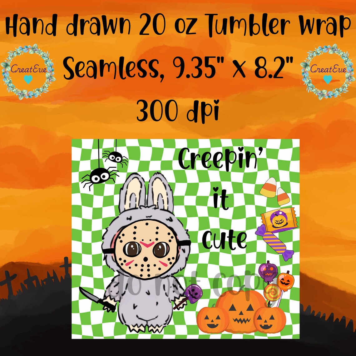 Hand Drawn Monster Doll Masked Killer Halloween Tumbler Wrap PNG | 20oz ...