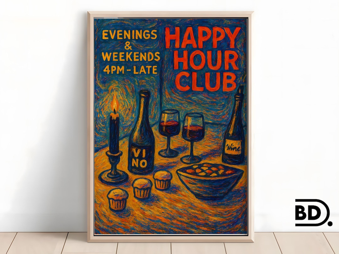 Vintage Wine Art Print: Happy Hour Club Poster (digital Download) - Etsy